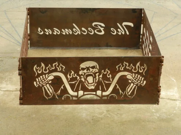 Flat Panel Fire Pit - Biker Skull Design - Sunset Metalworks