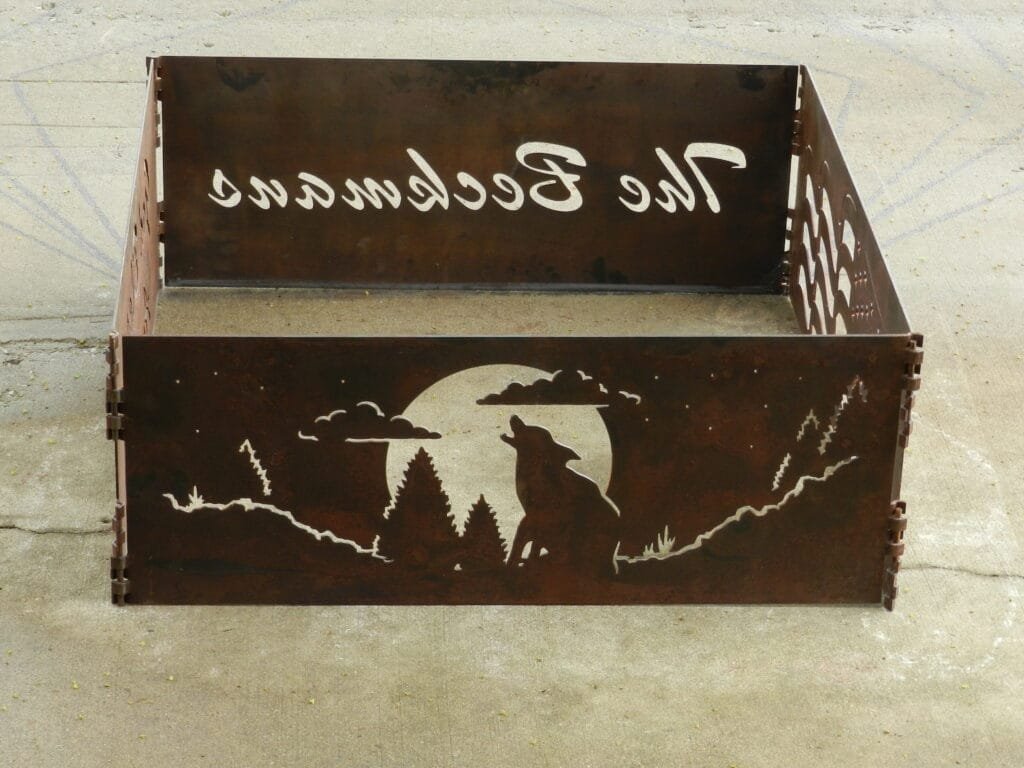 Flat Panel Fire Pit - Howling Wolf Design - Sunset Metalworks